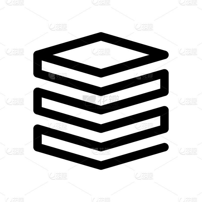 层或堆叠的文件图标。勾勒现代设计元素。简单的黑色平面矢量符号与圆角