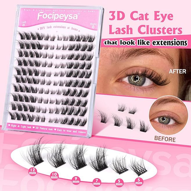 Focipeysa Lash Clusters Fluffy Eyelash Extension Fox Eye Lashes ...