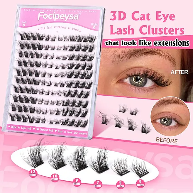 Focipeysa Lash Clusters Fluffy Eyelash Extension Fox Eye Lashes ...