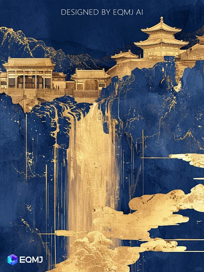 大美国风丨EQMJ AI绘制克莱因蓝鎏金瀑布_6_EQMJ官方代言人_来自小红书网页版-花瓣网