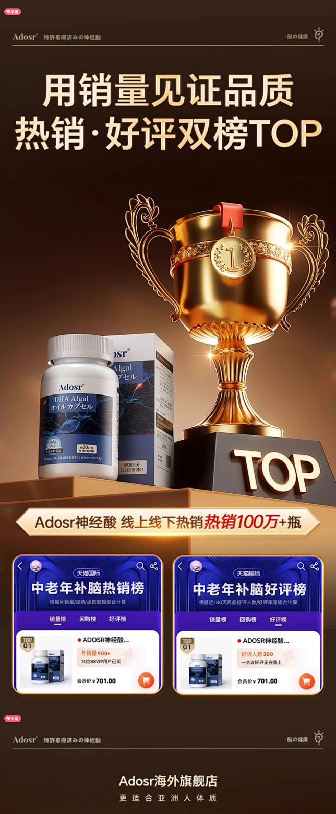 Adosr灵芝神经酸软胶囊DHA藻油老年人补脑记忆力大脑成人脑活素-tmall.com天猫-花瓣网