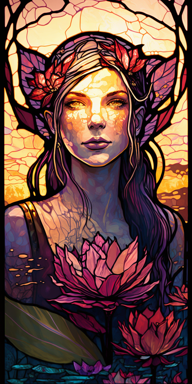 Stained Glass, Beautiful Sunrise over a field of Fairies and Fantasy ...