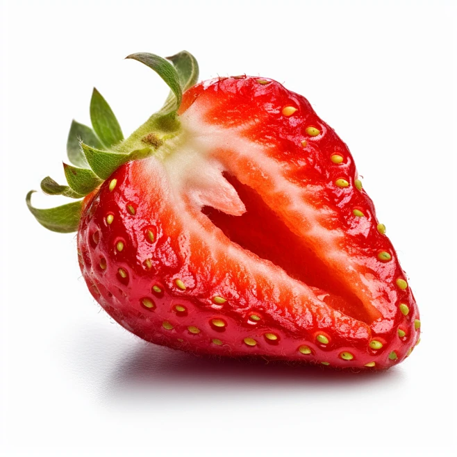 a single strawberry sliced in half strawberry, isolated on white. award ...