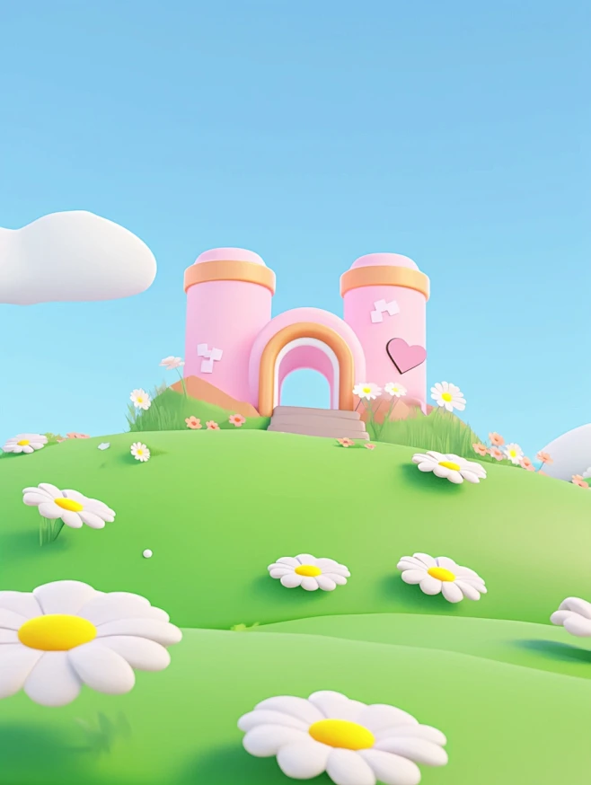 3d blender, fantasy land, in the style of neo-geo minimalism, flower ...