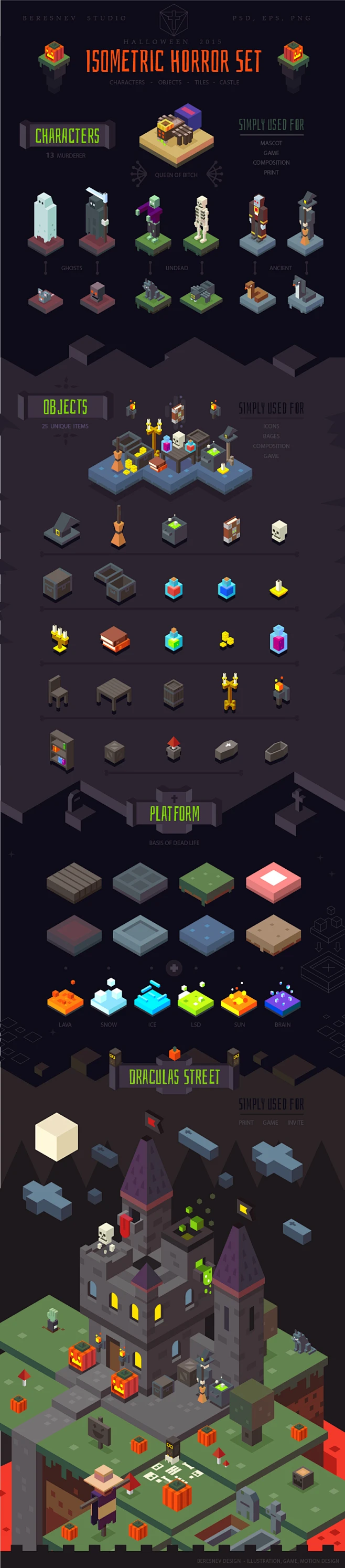 Halloween Horror isometric set, 2015 : Isometric set halloween!-花瓣网