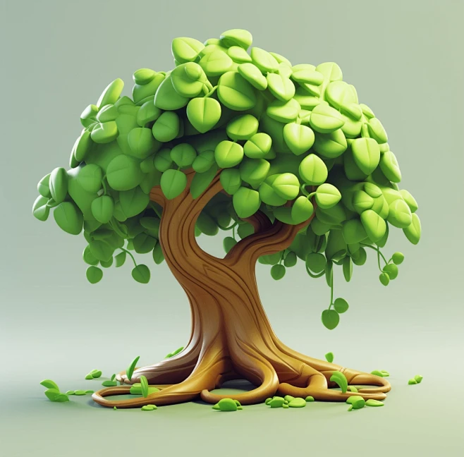 Tree made of twined vines,Thick leaves,minimalist style,disney style ...