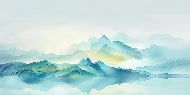 AIGC ｜MJ ｜中国风水墨山水蓝绿山脉活动背景_2_DL_来自小红书网页版-花瓣网