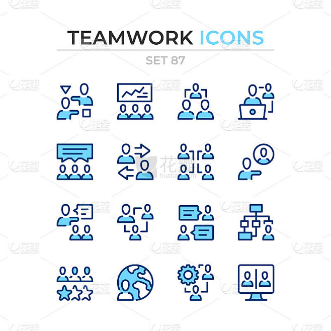 团队合作的图标。向量线图标集。优质的质量。简单的细线设计。现代轮廓符号收藏、象形文字。