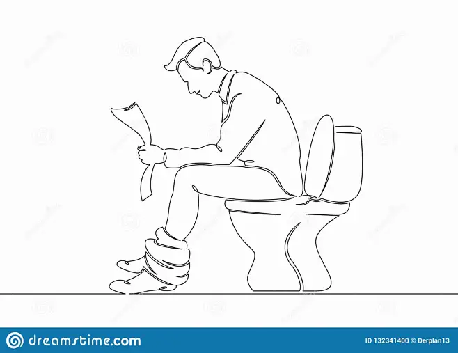 连续的拉长的唯一艺术线乱画剪影字符人坐洗手间-花瓣网