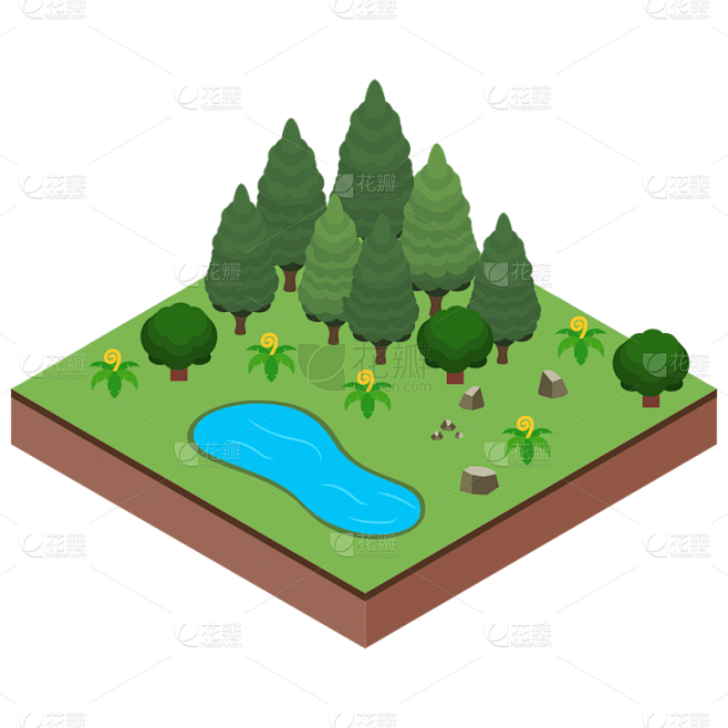 手绘-自然元素贴纸2.5D-森林