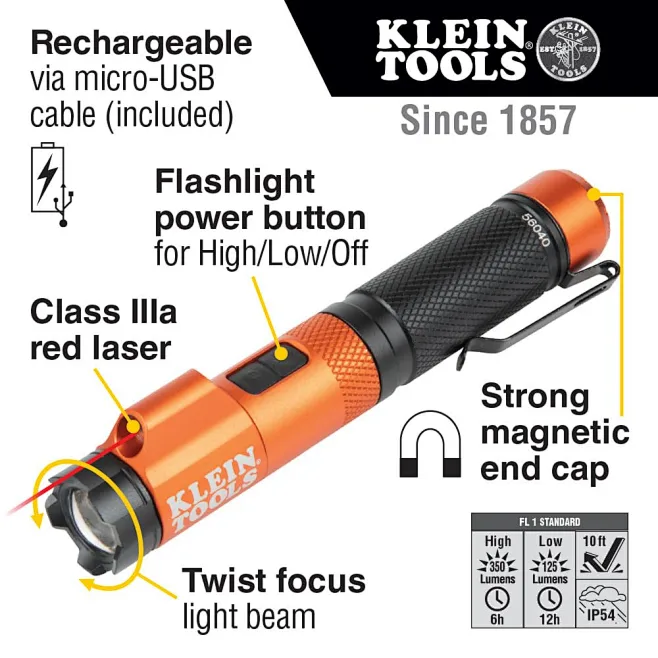 Klein Tools 56040 Magnetic LED Flashlight, 350 Lumen Rechargeable ...