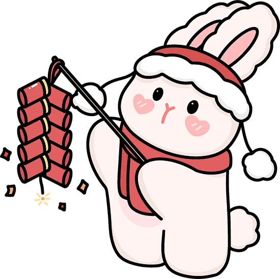 兔年可爱描边贴纸-兔子放鞭炮 商用自行购买，来源：https://www.canva.cn/icons/search/-花瓣网