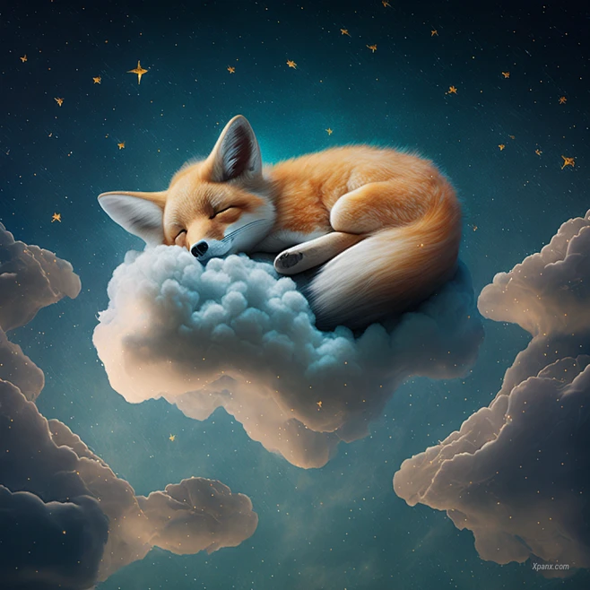 AI绘画_Prompts_Santex_a_baby_fox_sleeping_on_the_cloud_with_a_starry_fake ...