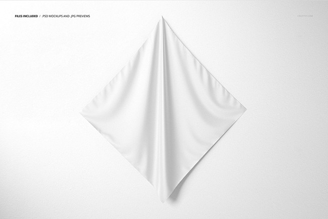 Hanging Silk Mockup (77/FFv.9) 正方形褶皱真丝巾小方巾手帕丝绸智能贴图样机素材ps模板国外素材 - UIGUI