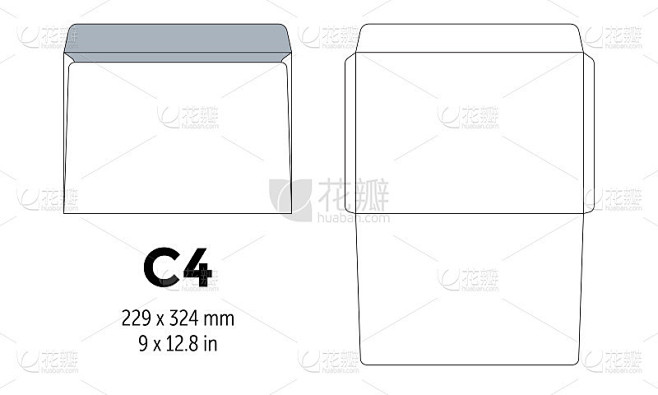 信封c4模板，用于a4, a5纸，带裁线