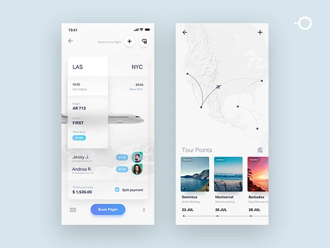 Travel tickets simple UI white maps ux natural product design travel agent icons button ios app ...
