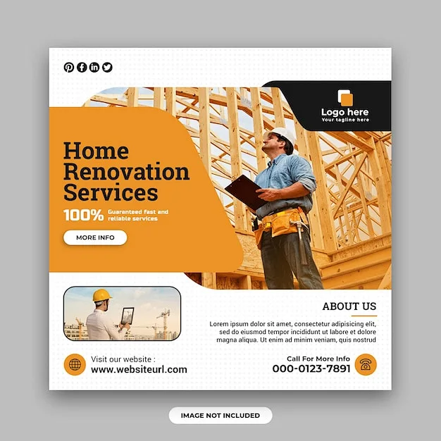 Construction and house renovation services social media post and web ...