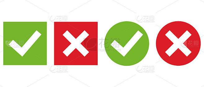 简单网页按钮的绿色勾号和红色叉号。