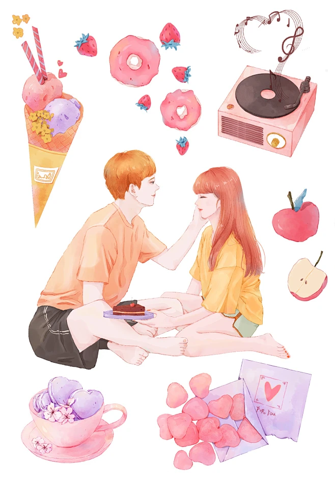 是甜甜的恋爱啊_林夏adou__插画师作品_涂鸦王国gracg.com-花瓣网