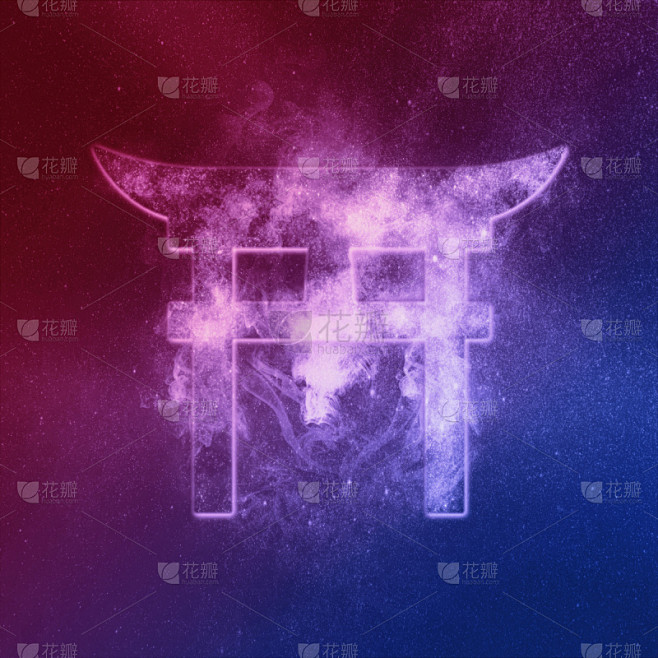 Shinto symbol. Japan Gate Red Blue. Torii gate. Abstract night sky ...