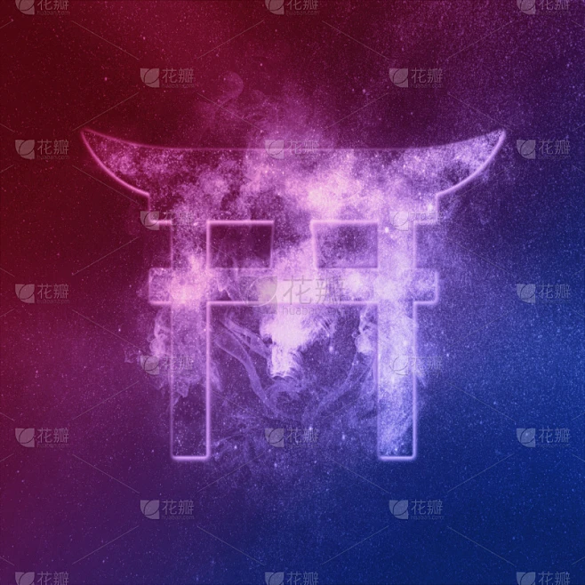 Shinto symbol. Japan Gate Red Blue. Torii gate. Abstract night sky ...