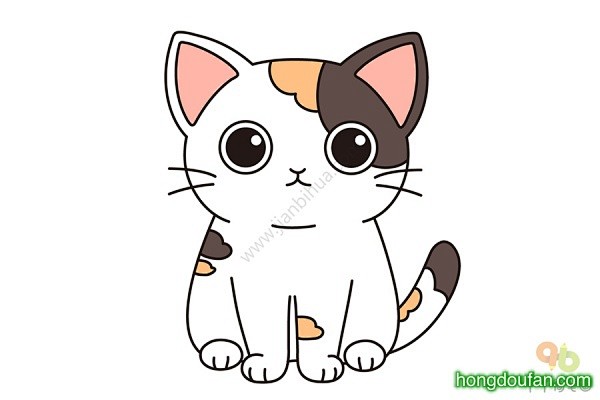 可爱的毛茸茸的三花猫简笔画