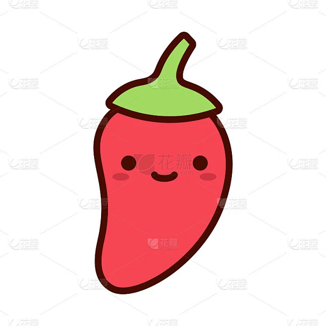 Cartoon Cute Happy Chilli Pepper Icon Isolated素材-花瓣网