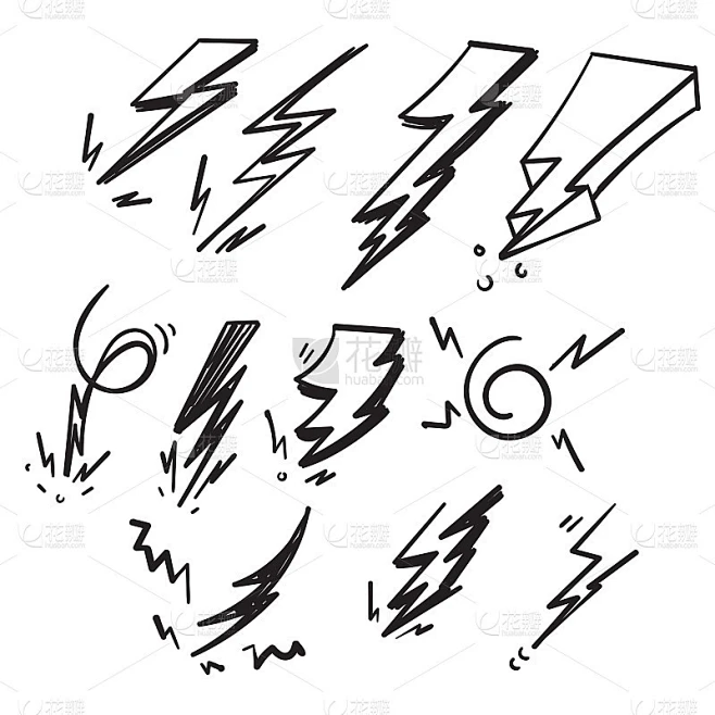 手绘涂鸦雷电闪电图标插图在涂鸦素材-花瓣网