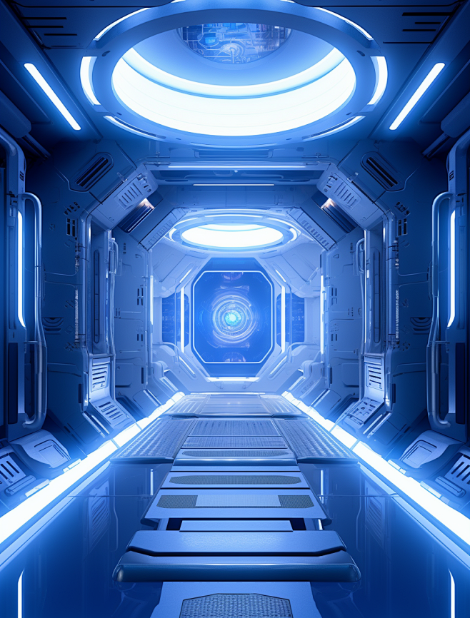 a blue space station is shown with a light, in the style of ...