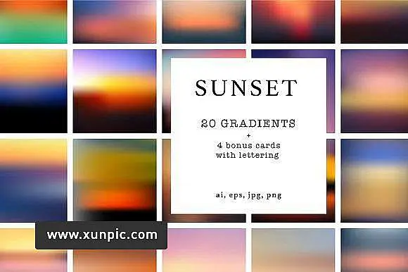 20款日落色彩背景图片色卡 20 sunset gradients + 4 bonus card 矢量图库 -花瓣网