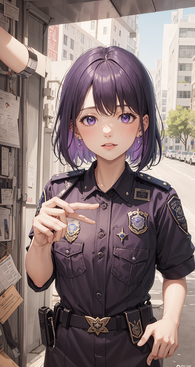 00173-3426522733-young beautifu girll，Purple hair，police，police office ...
