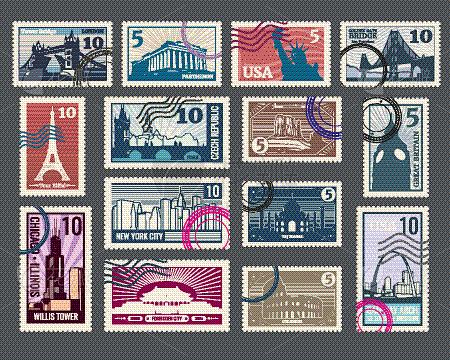 建筑,旅行的人,欧洲,明信片,名声,法国,邮戳,度假