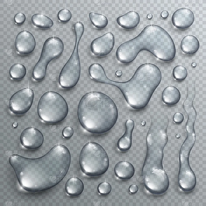 Water drops set vector realistic 3d elements colle素材-花瓣网