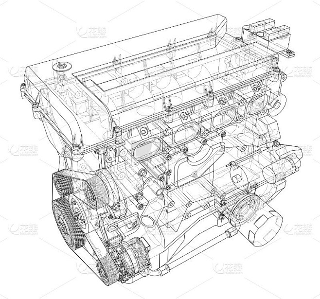 Engine sketch. Vector rendering of 3d