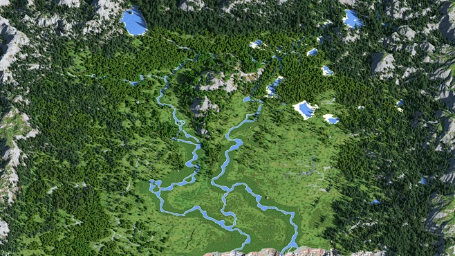 Mountain rivers - 3000x3000 [WorldPainter] Minecraft Map-花瓣网