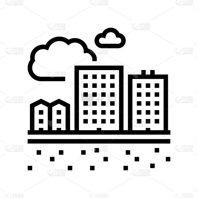 住宅小区陆线图标矢量插图