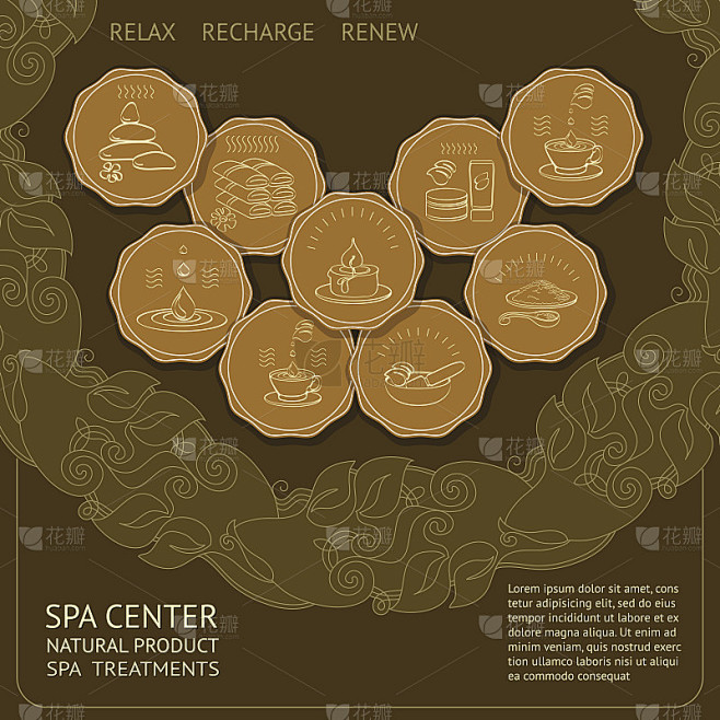 矢量模板温泉主题卡与图标