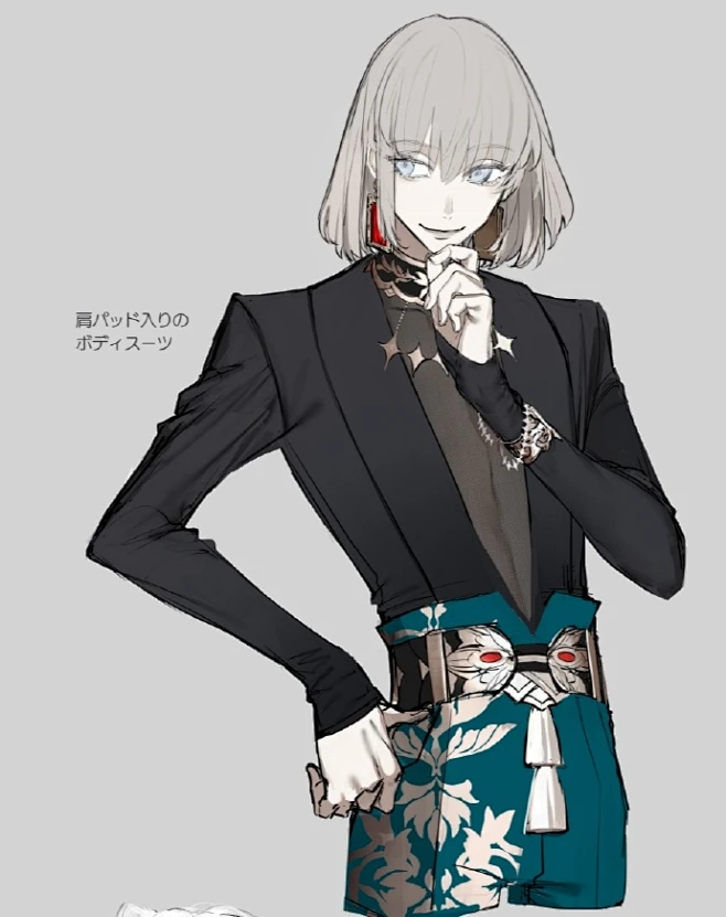 发售中的#fgo# 《TYPE-MOON ACE vol.14》“迦勒底四季画报”企划 岩窟王&奥伯龙双人图的画师:AU（twi:@D_elete ）刚发的衣装设定稿，表示是以高端品牌AW走秀 ...