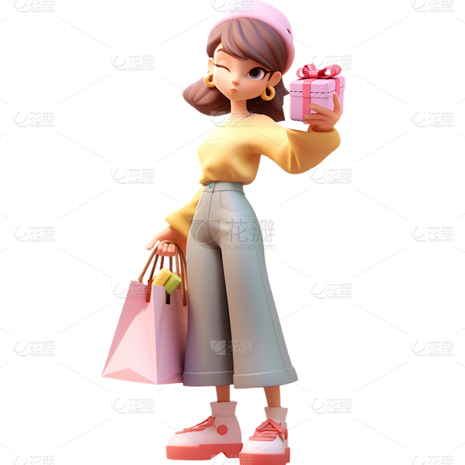 通用3d立体时尚感促销活动单人购物人物贴纸