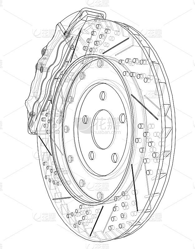 Brake disc outline. Vector rendering of 3d