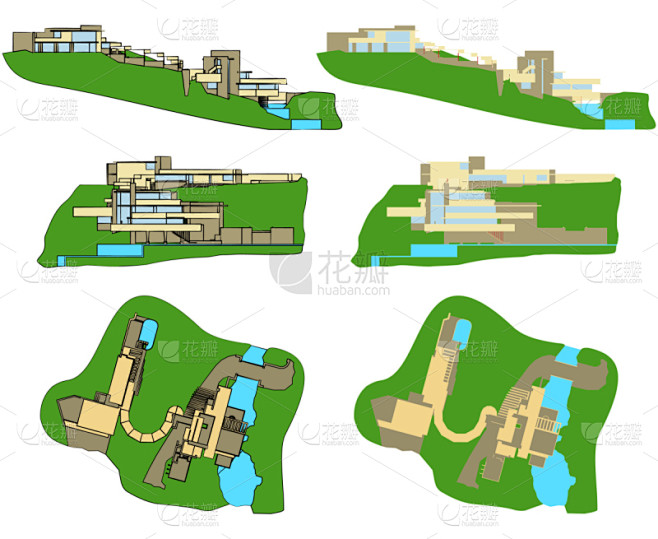 falling water house colored and outline