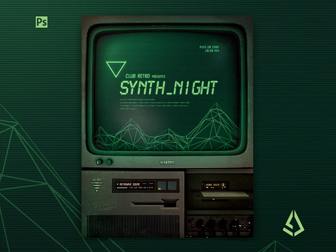 Retrowave Flyer v2 Synthwave Poster Template music sci-fi electro ...