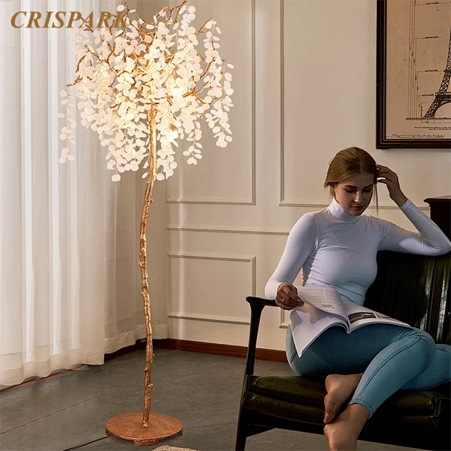 Modern-Luxury-Brass-Standing-Lamp-LED-Crystal-Leaf-Living-Room-Floor ...