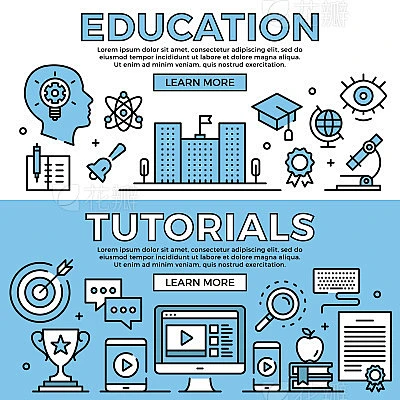 Education, tutorials concepts. Flat design line banners set. Modern graphic elements, thin line ...