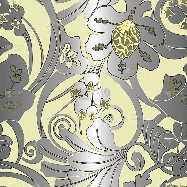 Seamless pattern Art Nouveau. Jugendstil. Modern b素材-花瓣网