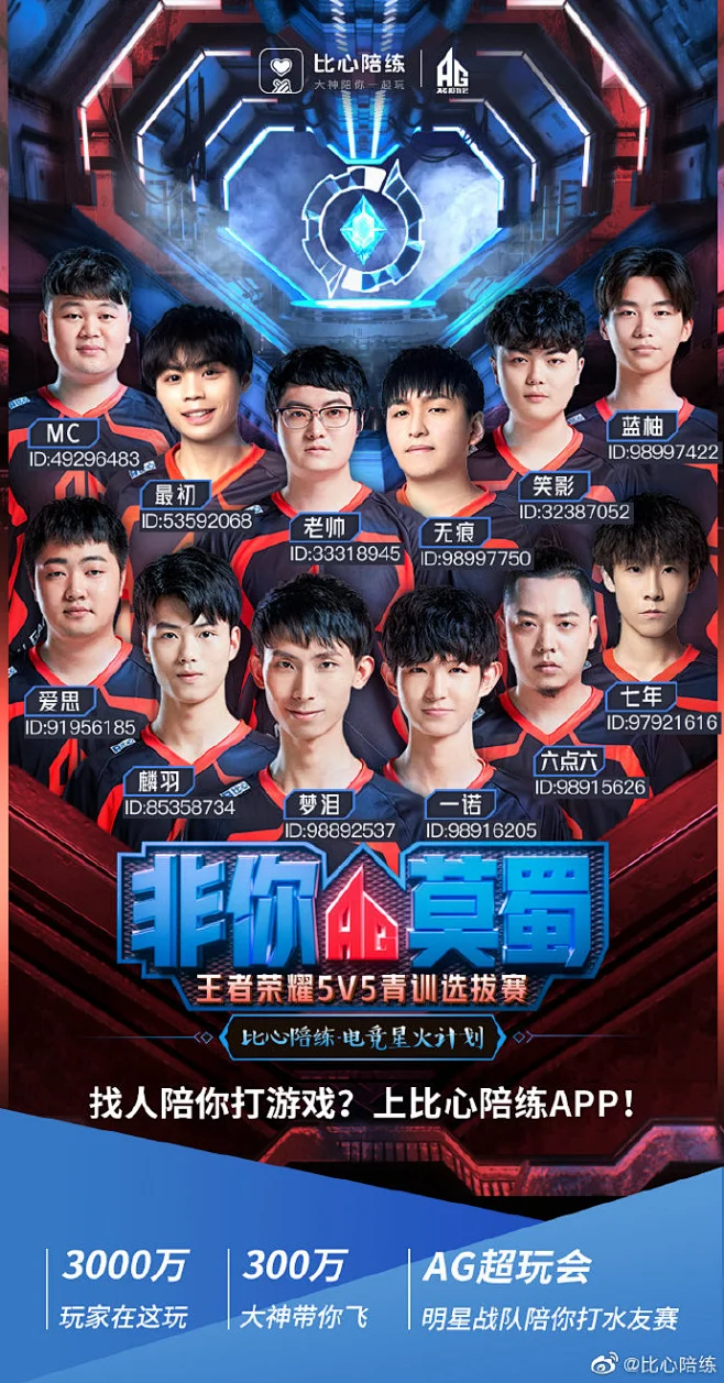比心陪练联合@成都AG超玩会 举办的5V5青训选拔赛已经开启报名啦！想圆梦职业赛场吗？想见到你的偶像吗？喊上你的小伙伴组团报名，就有机会获得AG粉丝服、AG周边、选手签名照、线上试训资格等多重 ...