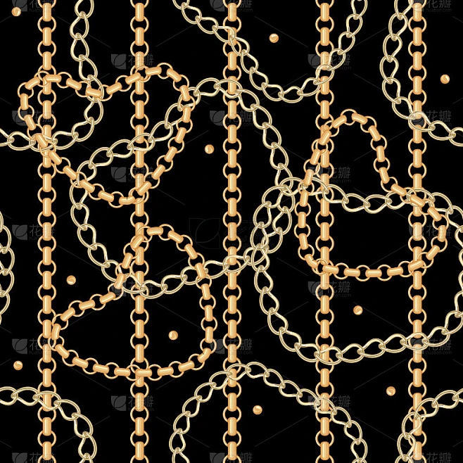 Gold and silver Chain Jewelry seamless pattern.素材-花瓣网