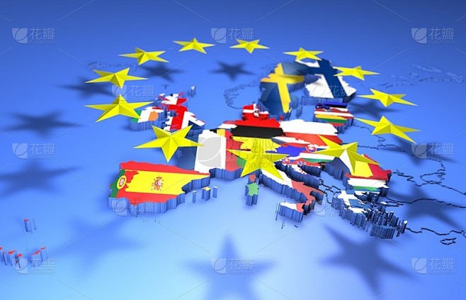 带有国家旗帜的欧盟地图