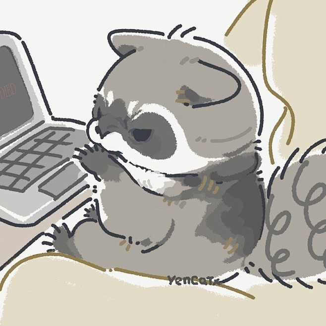 插画师yencatx 小浣熊 插画 头像