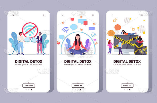 让人们花时间远离电子设备数字排毒概念女人男人抛弃电子设备